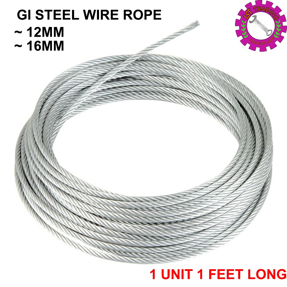 [1 UNIT 1 FEET] GI STEEL WIRE ROPE 12MM 16MM / TALI BESI / TALI WAYAR ...
