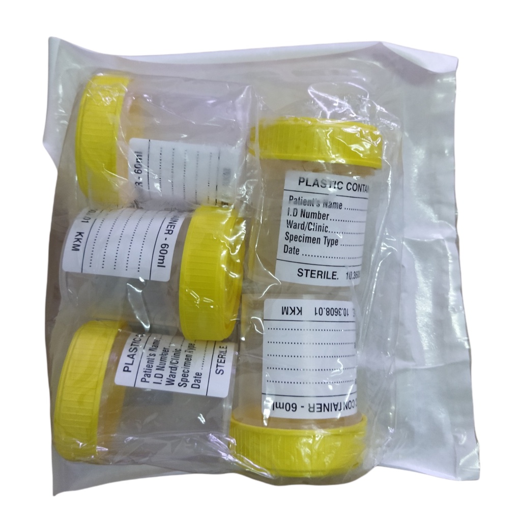 60ml PP specimen container urine yellow cap sterile pack of 5 | Shopee ...