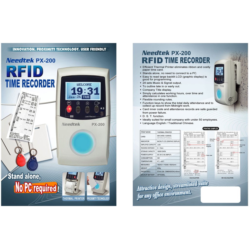 Needtek Px-200 RFID Time Recorder Bundy Clock Attendance Keeping ...