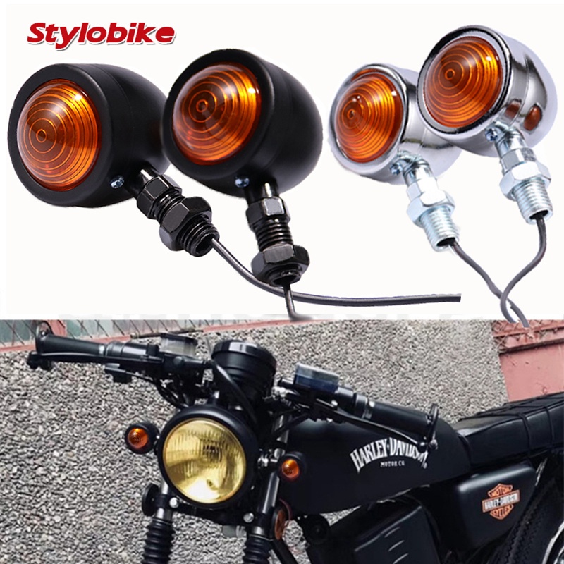 Mini Turn Signal Light Universal Chrome Retro Old Skool Classic Harley ...