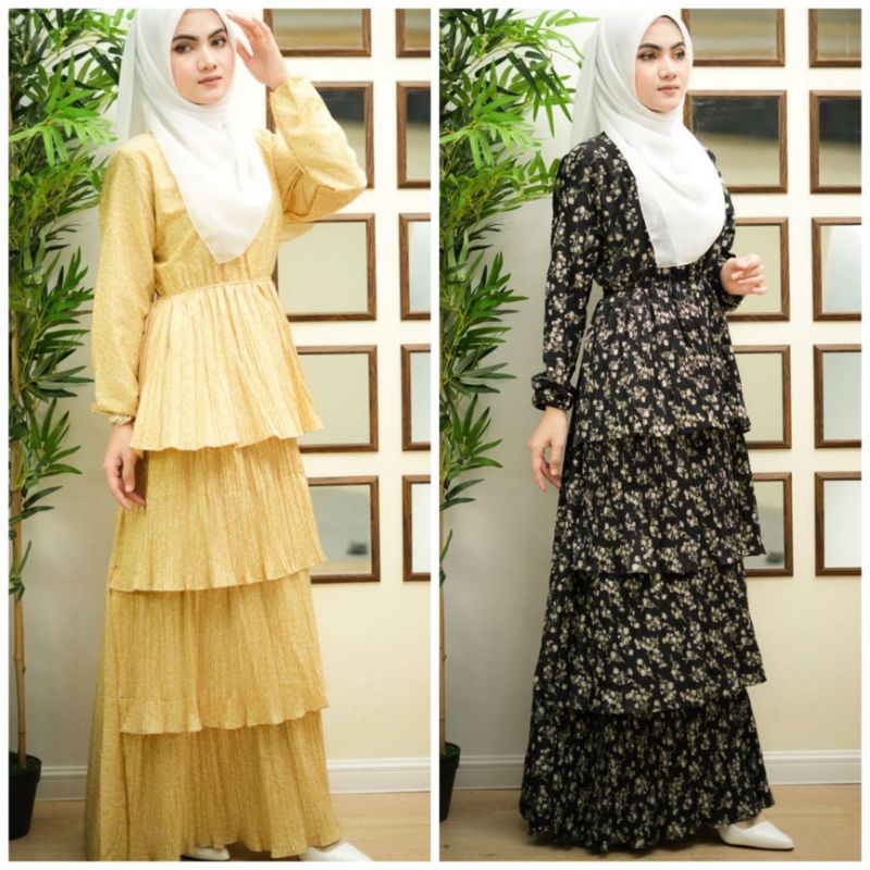 Dresses/ DRESS BERTINGKAT PLEATED Layer Dress Bertingkat | Shopee Malaysia