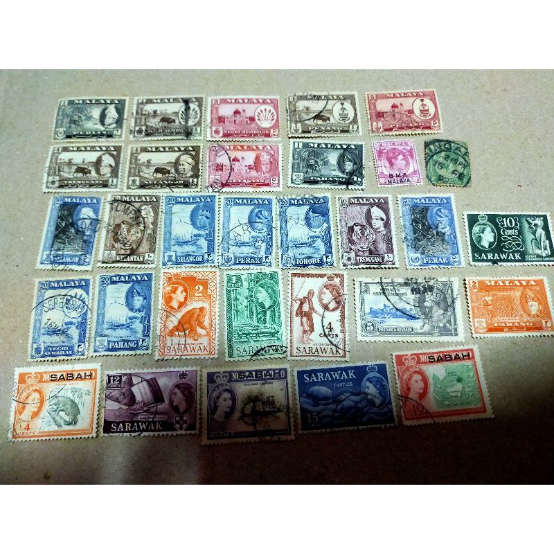 31 pieces malaya stamp Perlis pahang perak selangor Sabah Sarawak Johor ...