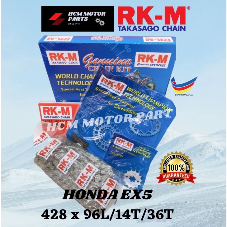 RKM CHAIN AND SPROCKET SET STEEL HONDA EX5 DREAM 428 x 96L/14T/36T ...