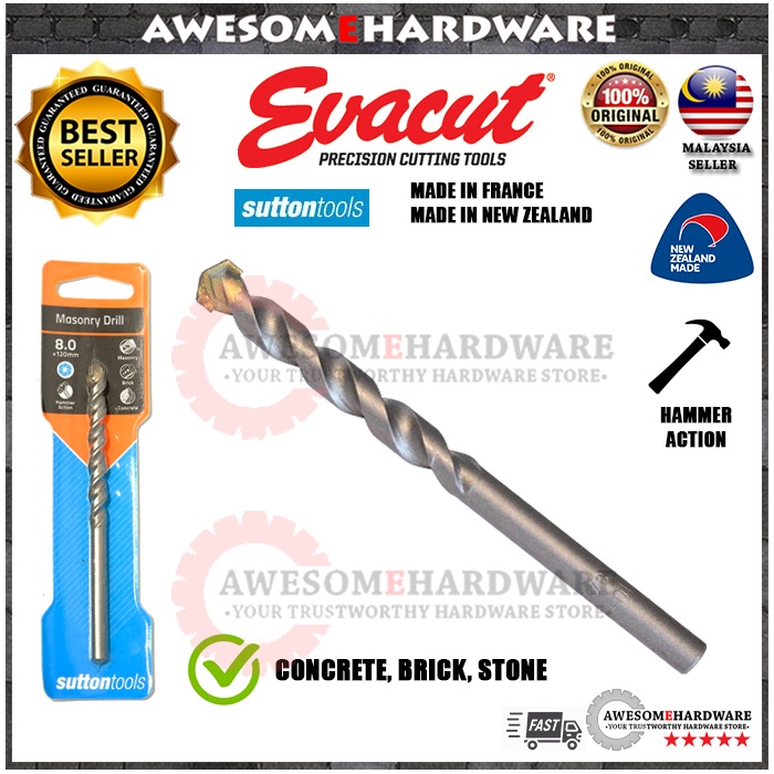 EVACUT SUTTON HEAVY DUTY TUNGSTEN CARBIDE TIPPED MASONRY DRILL BIT CONCRETE BRICK WALL STONE ...