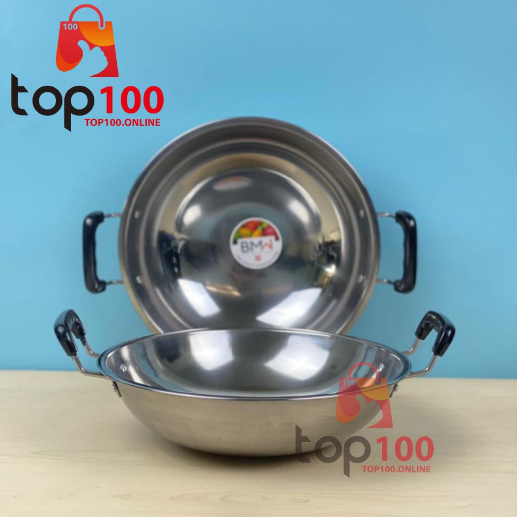 Top100 - Good Thick Stainless Steel Wok Pan Handle BMW Frying Pan ...