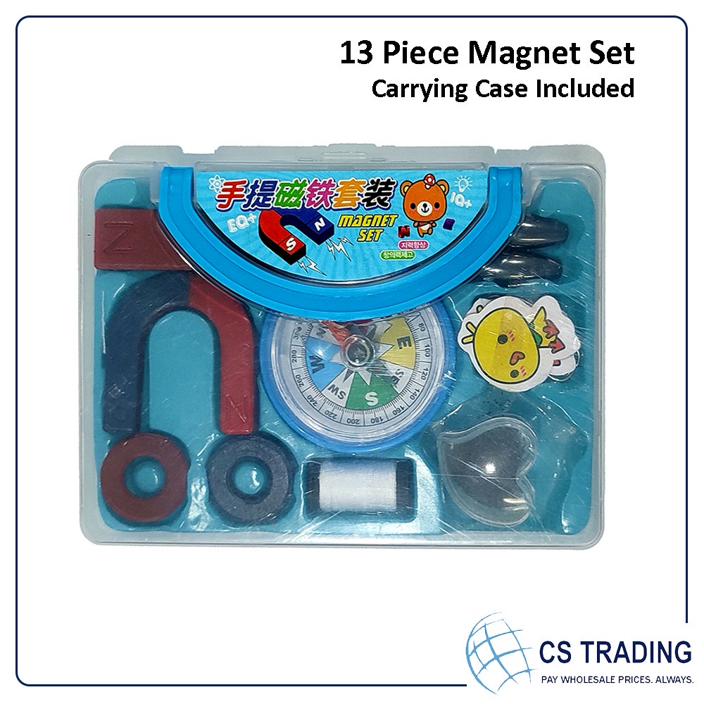 13 Piece Magnet Set for Kids with Carrying Case: Bar Ring U-shaped ...