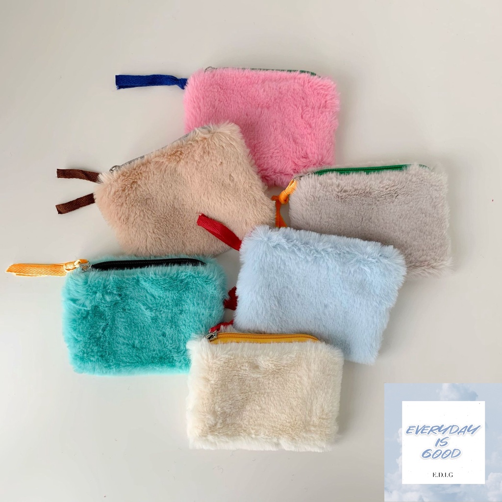 [READY STOCK] Colour Contrast Plush Fuzzy Fluffy Coin Purse Coin Bag ...