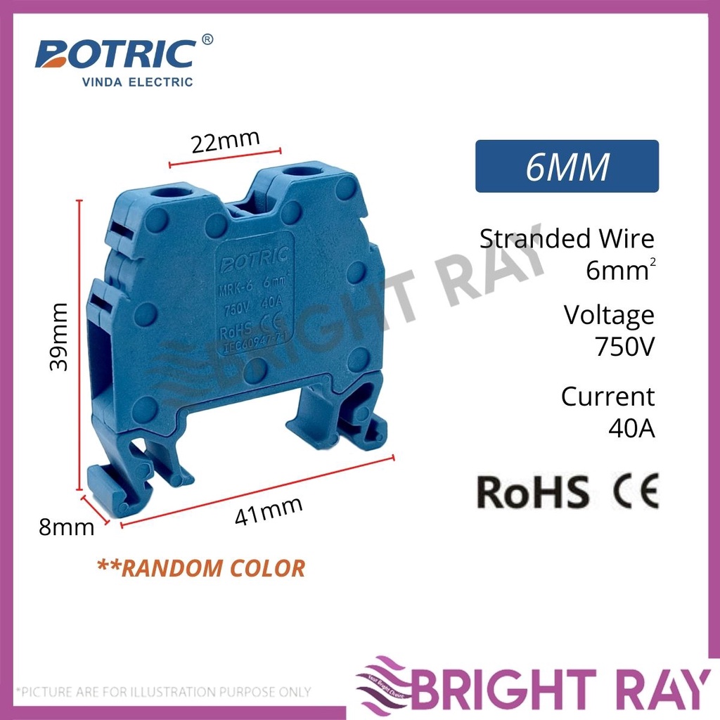 BOTRIC 4mm / 6mm / 16mm DIN Rail Terminal Block Screw Type Universal ...