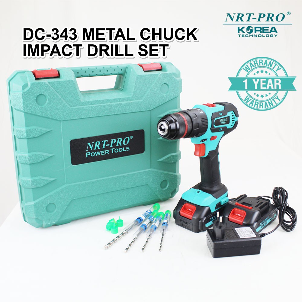 Heavy Duty NRT PRO Impact Cordless Drill DC-343 +set 20V Keyless 13mm ...