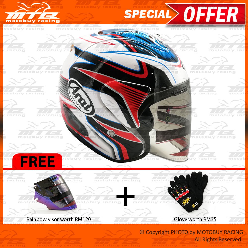 helmet mhr cap motor ARAI OPEN FACE HELMET ( FREE RAINBOW VISOR AND ...