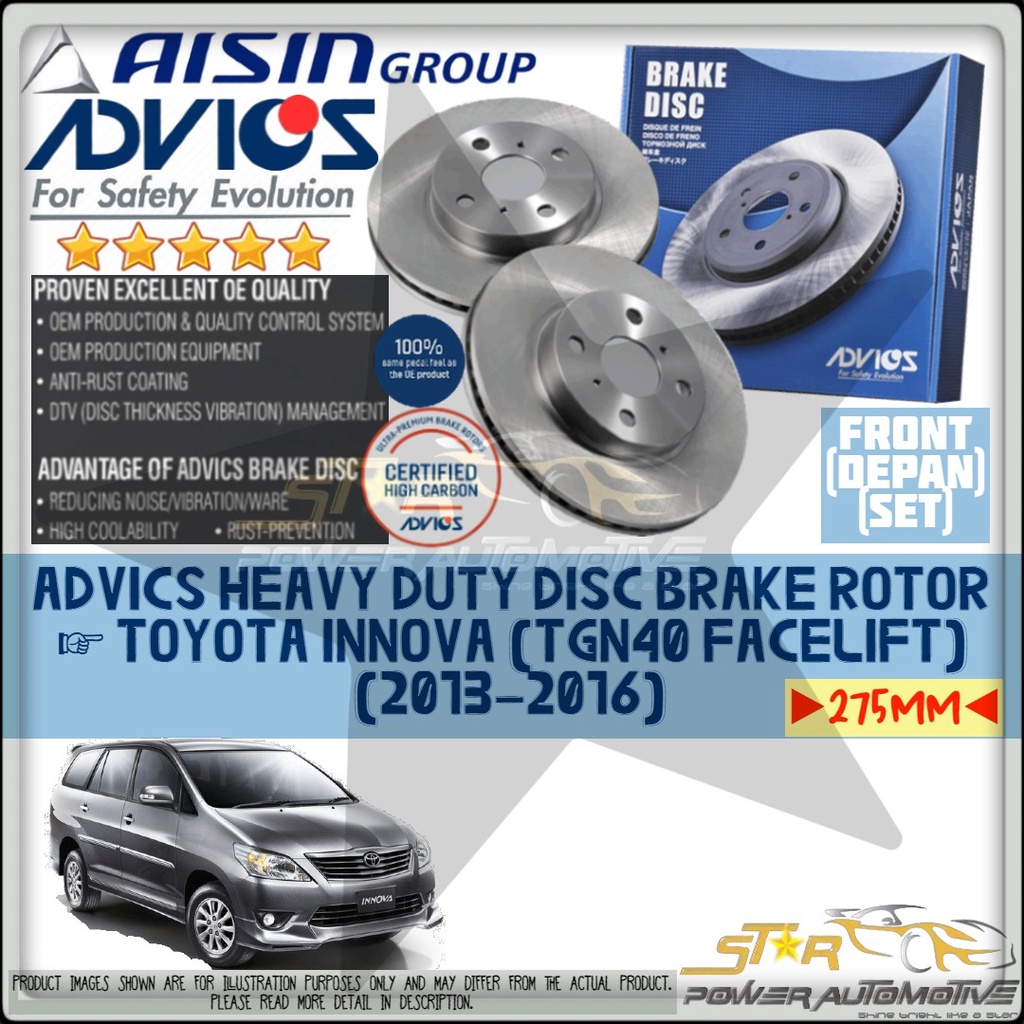 AISIN ADVICS Heavy Duty Toyota Innova TGN40 FACELIFT (2013-2016) (275MM ...