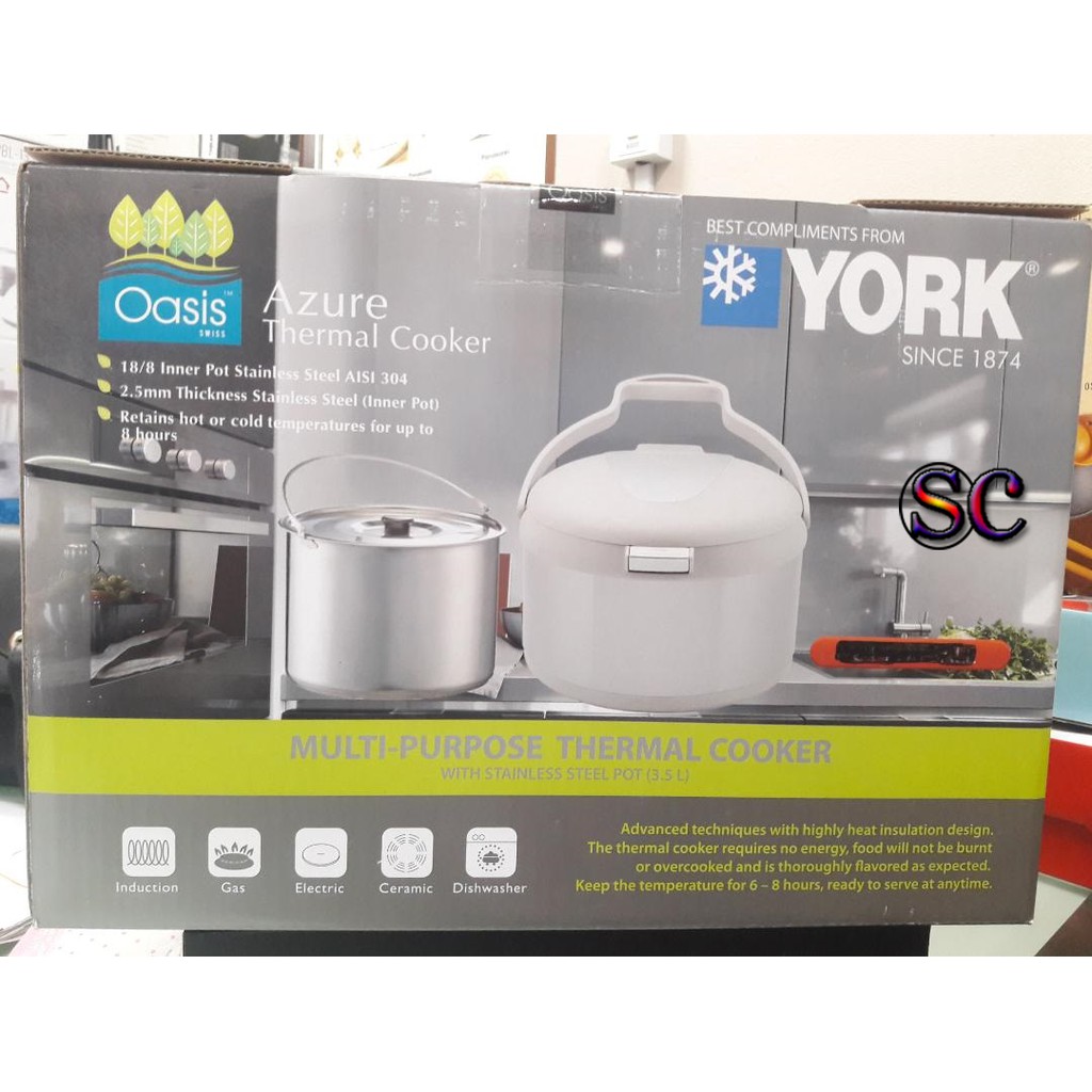 YORK OASIS AZURE THERMAL COOKER WITH STAINLESS STEEL POT (3.5L ...