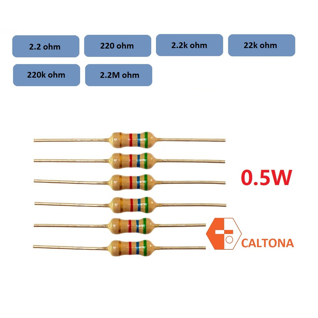 10pcs/pk Resistor 1/2W 0.5W 0.22ohm, 2.2ohm, 220ohm, 2.2k ohm, 22k ohm ...