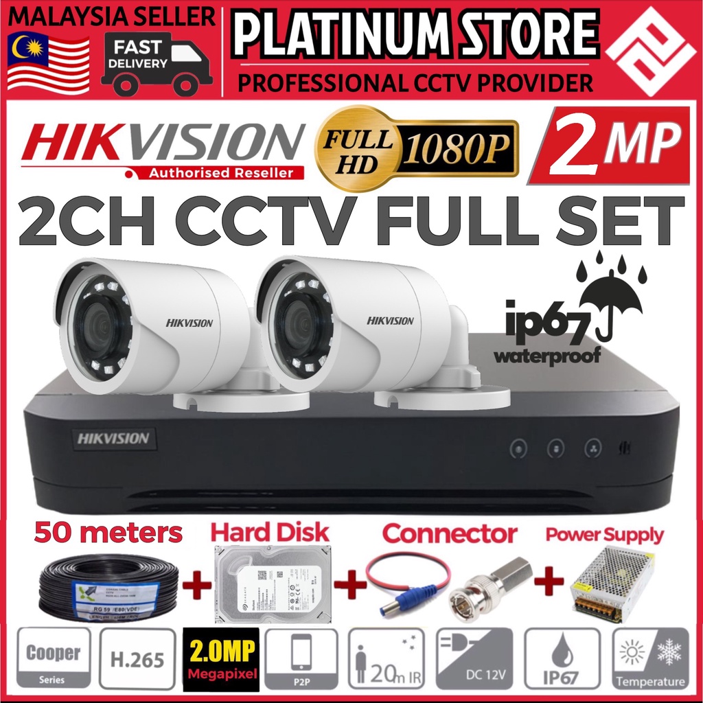 HIK HIKVISION 2MP Full Set 2CH CHANNEL HD 2.0MP CCTV 4CH DVR + 2 Camera ...