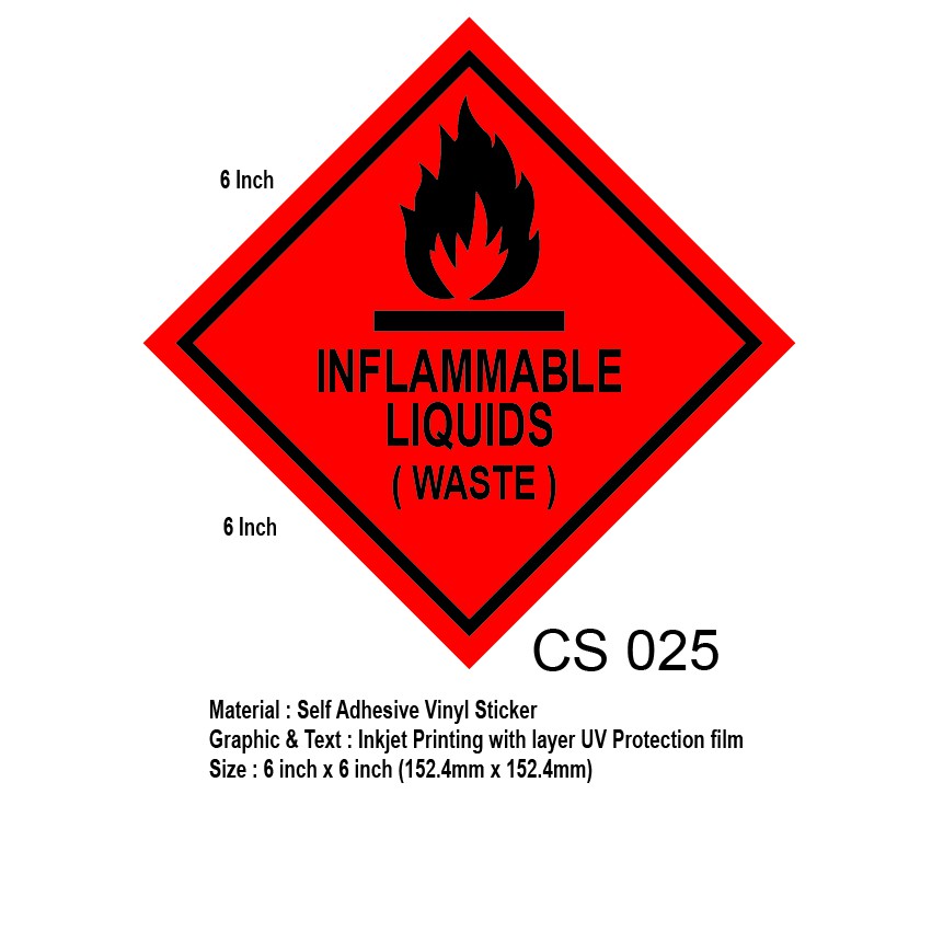 Signage VSAFEMKT 6pcs Flammable Hazard Signs Chemical waste sticker ...