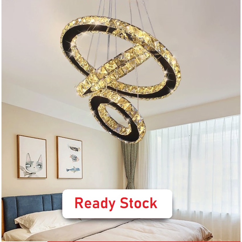 Luxury Modern Three Rings Led Diamond Crystal Chandelier Ceiling Light ...