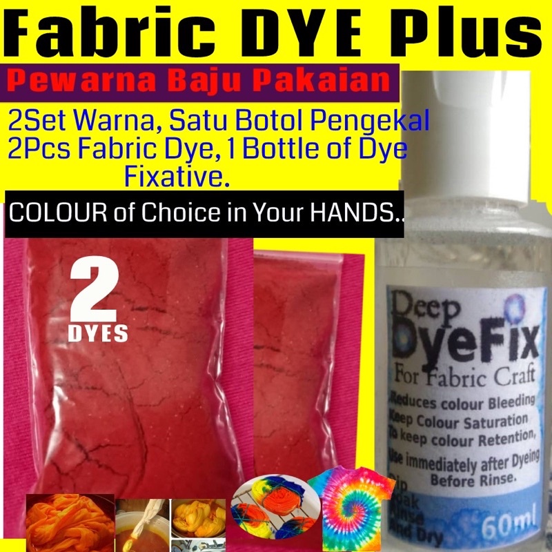 FIBER REACTIVE dye 2Pcs Fabric Dyes PLUS 1 Bottle of Dye Fixative ...