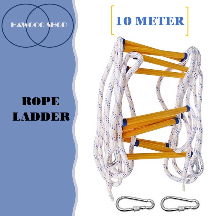 10 Meter Emergency Fire Escape Safety Rescue Rope Ladder & 1 Pair of ...