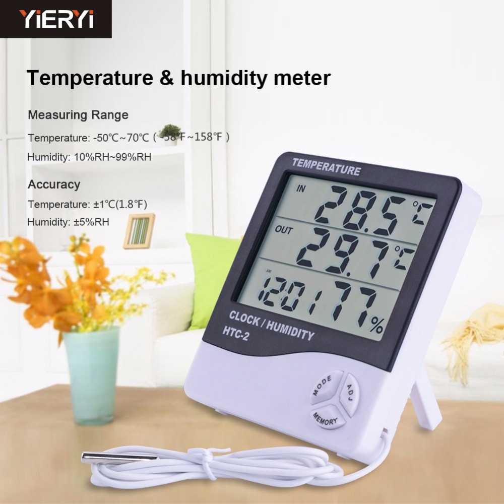 yieryi HTC-2 Thermometer Hygrometer Weather Station Temperature ...