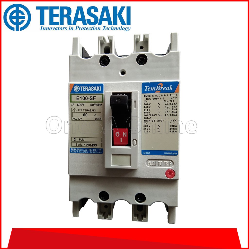 TERASAKI MCCB,3P 10KA 10A/20A/30A/40A/50A/60A/75A/100A,(E100SF-3P) | Shopee Malaysia