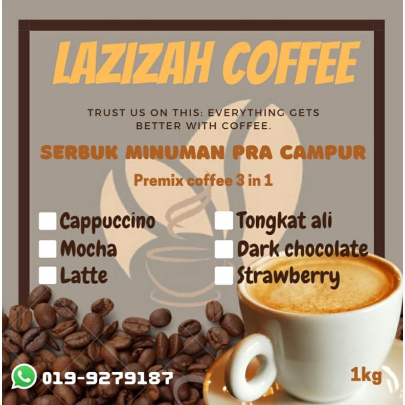 1kg premix coffee/kopi murah/cappuccino/mocha/latte/tongkat ali/dark ...