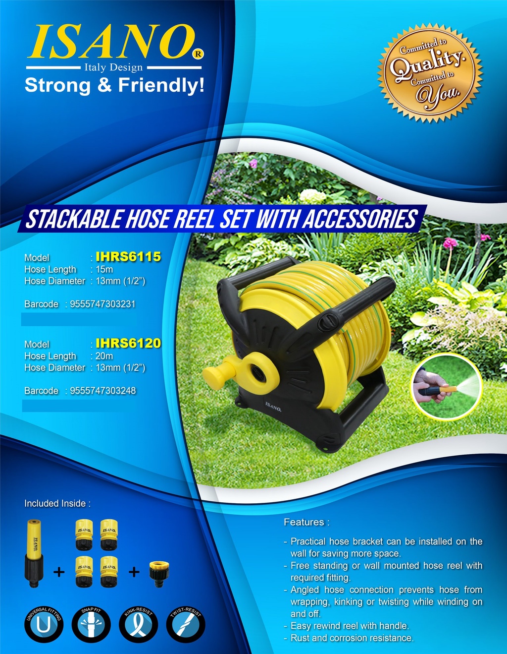 20M & 15M ISANO Stackable Hose Reel Set with Accessories 1/2'' hose ...