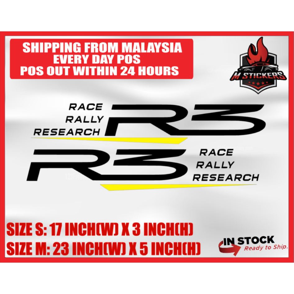 [M STICKERS] 1 SET LEFT&RIGHT R3 RACE RALLY RESEARCH CAR SIDEDOOR ...