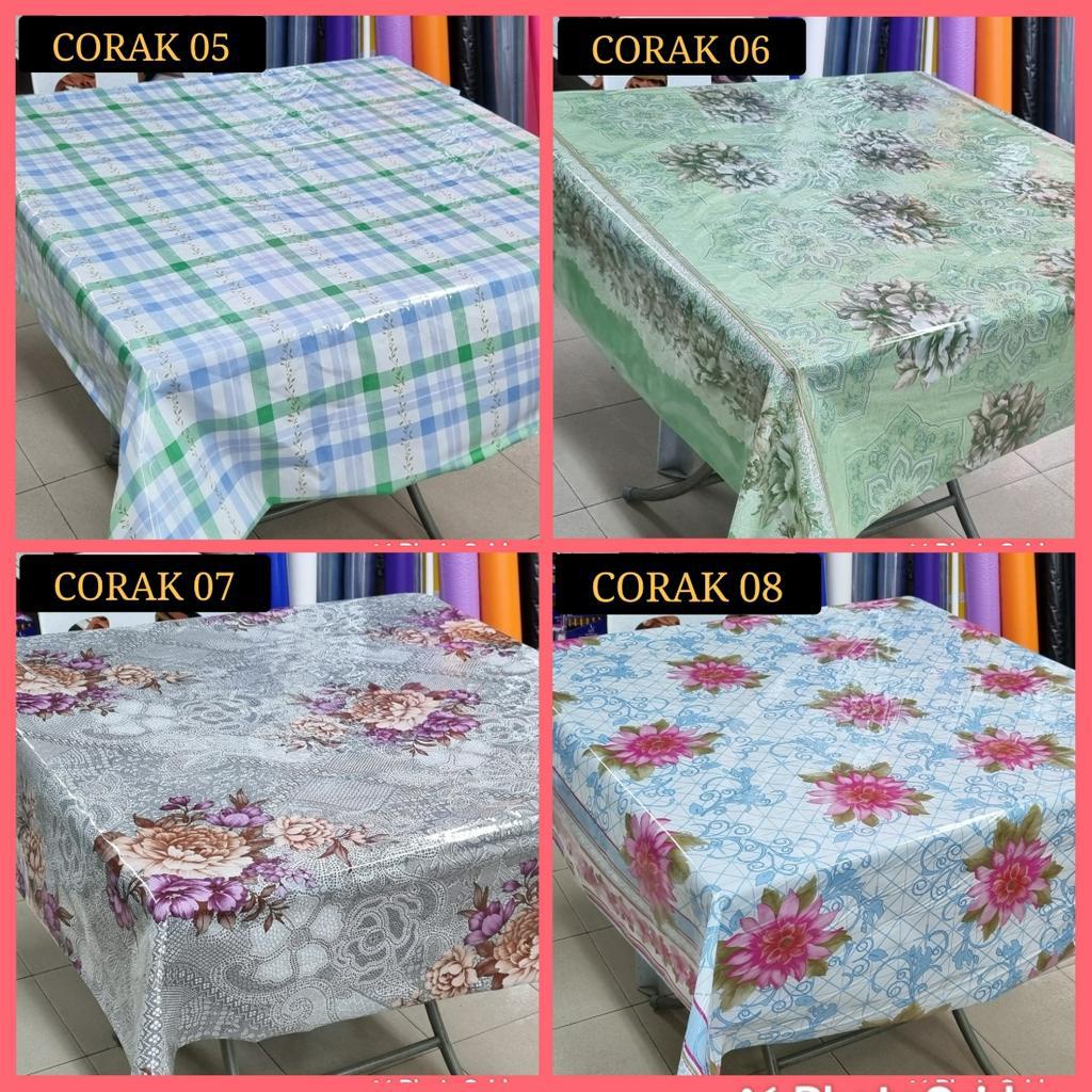 Alas Meja Makan Plastik TRANSPARENT / Corak Bunga / bermeter / Lapik ...