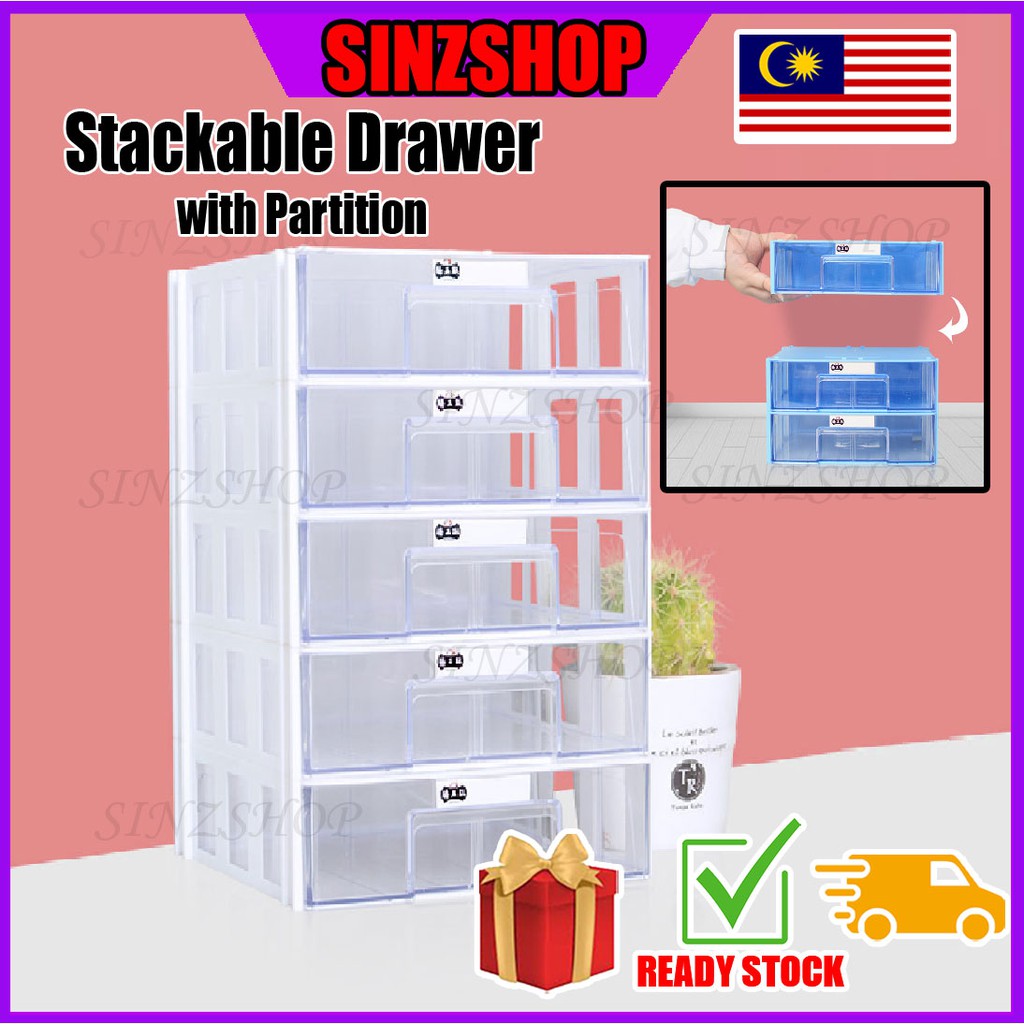 [READY STOCK] Stackable Drawer with Partition Organizer for Mask Cosmetic Lipstick 1PC | Shopee ...