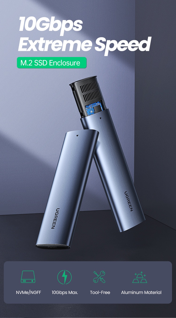 UGREEN SSD Case 10Gbps NVMe M2 SSD Case For PCIe SATA To USB SSD Case ...