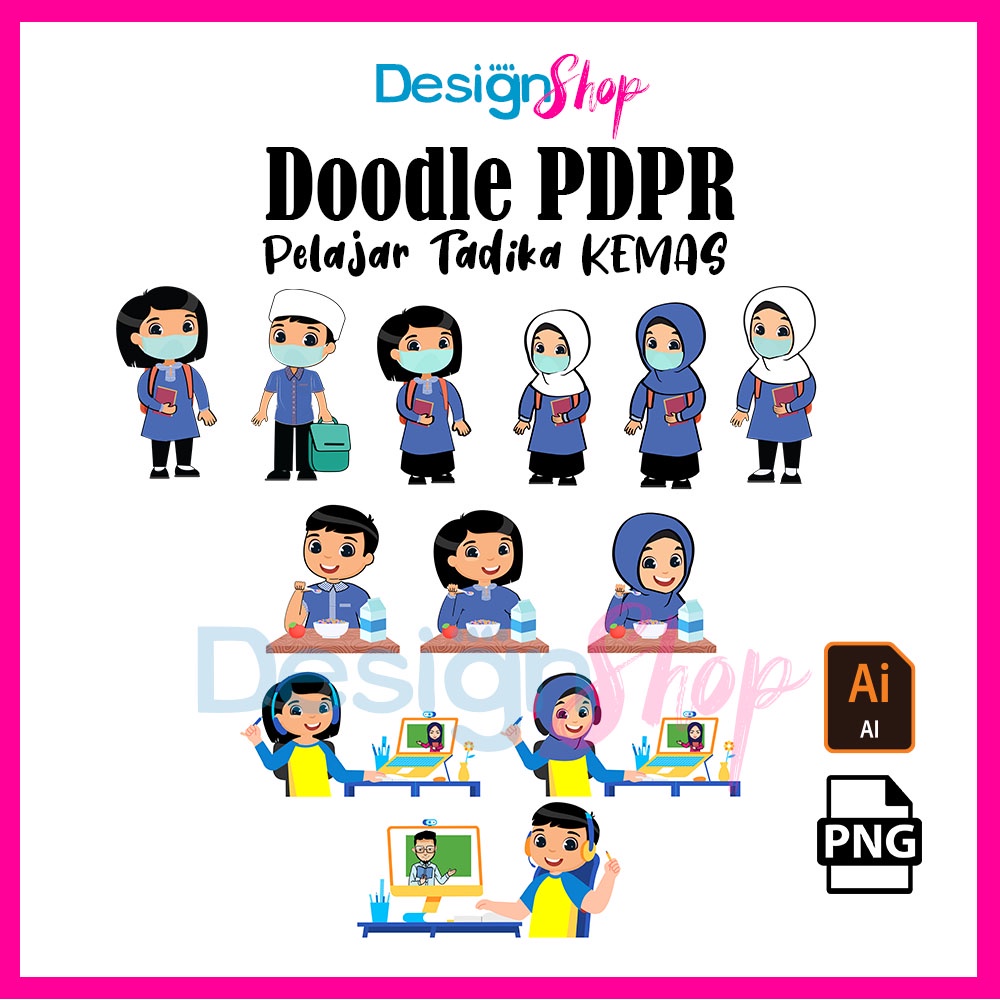 DESIGN ONLY,, DOODLE CARTOON PDPR TADIKA, FACE MASK [Adobe Illustrator ...