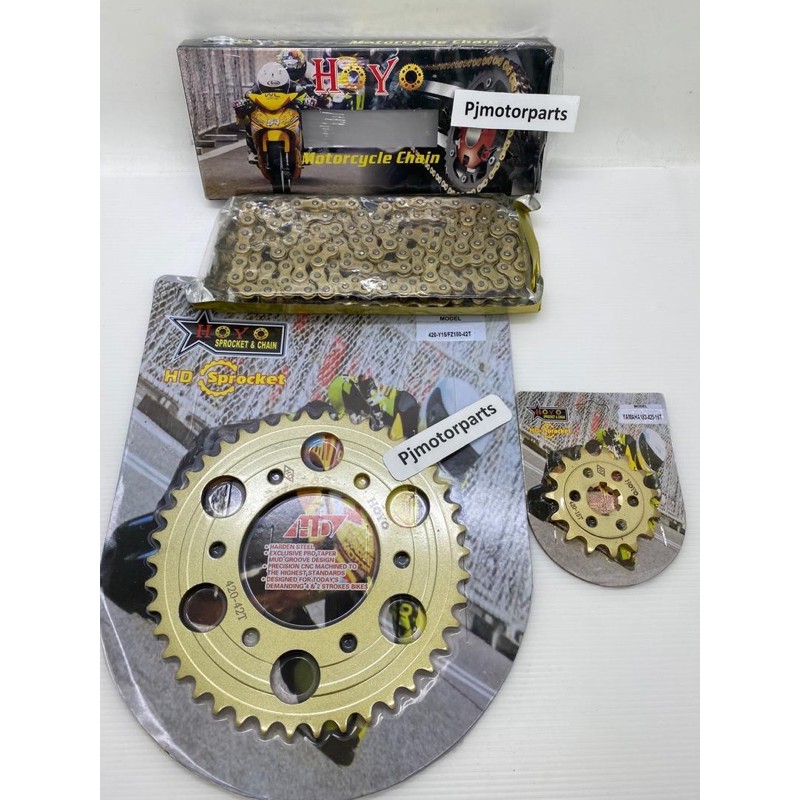 Y16/ Y15ZR/FZ150/Y15 Sprocket 420 Set (HOYO 420H Chain Gold + Spoket ...
