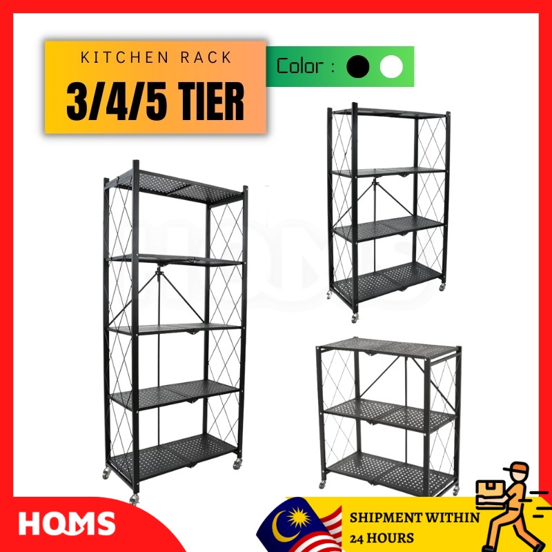 HOMS Foldable Storage Rack with Wheel Rak Dapur Rak Kabinet Dapur Rak ...