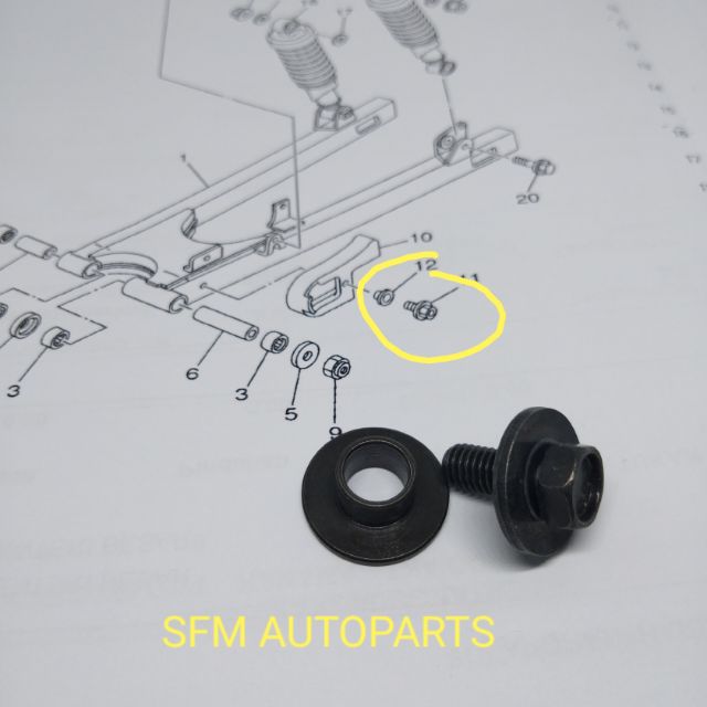 Skru washer & coller getah rantai rxz / bolt with washer & coller getah ...