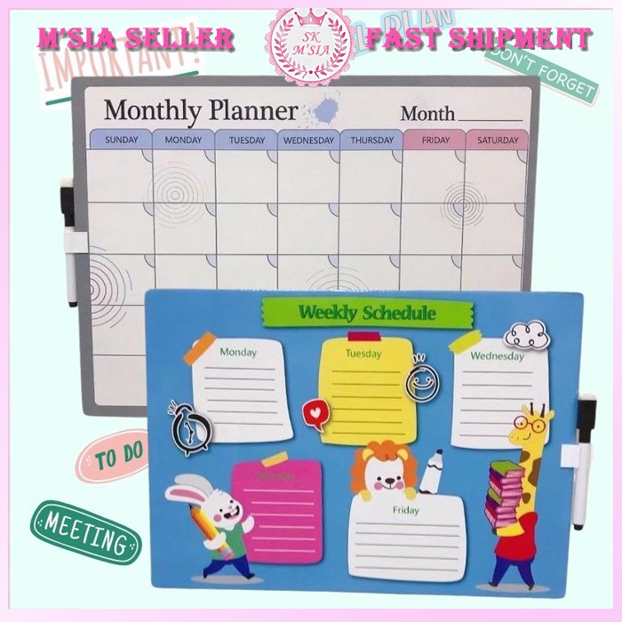 Weekly and Monthly Planner Board Double Sided Free Whiteboard Marker ...