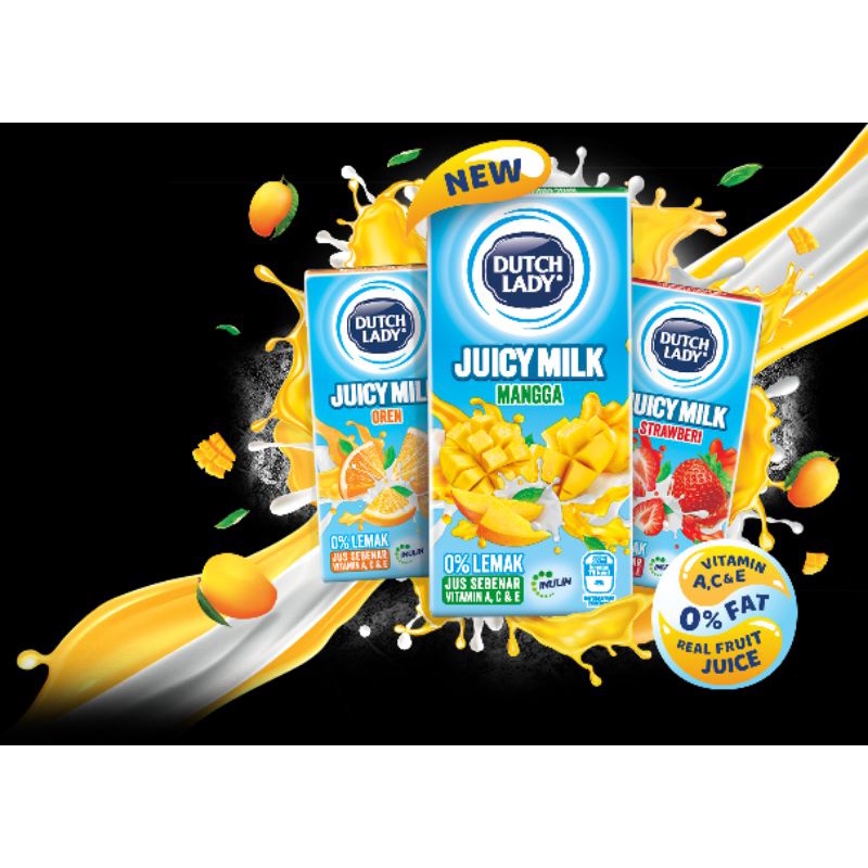 Dutch Lady Juicy Milk ORANGE/MANGO/ STRAWBERRY Drink 200ml x 4 and ...