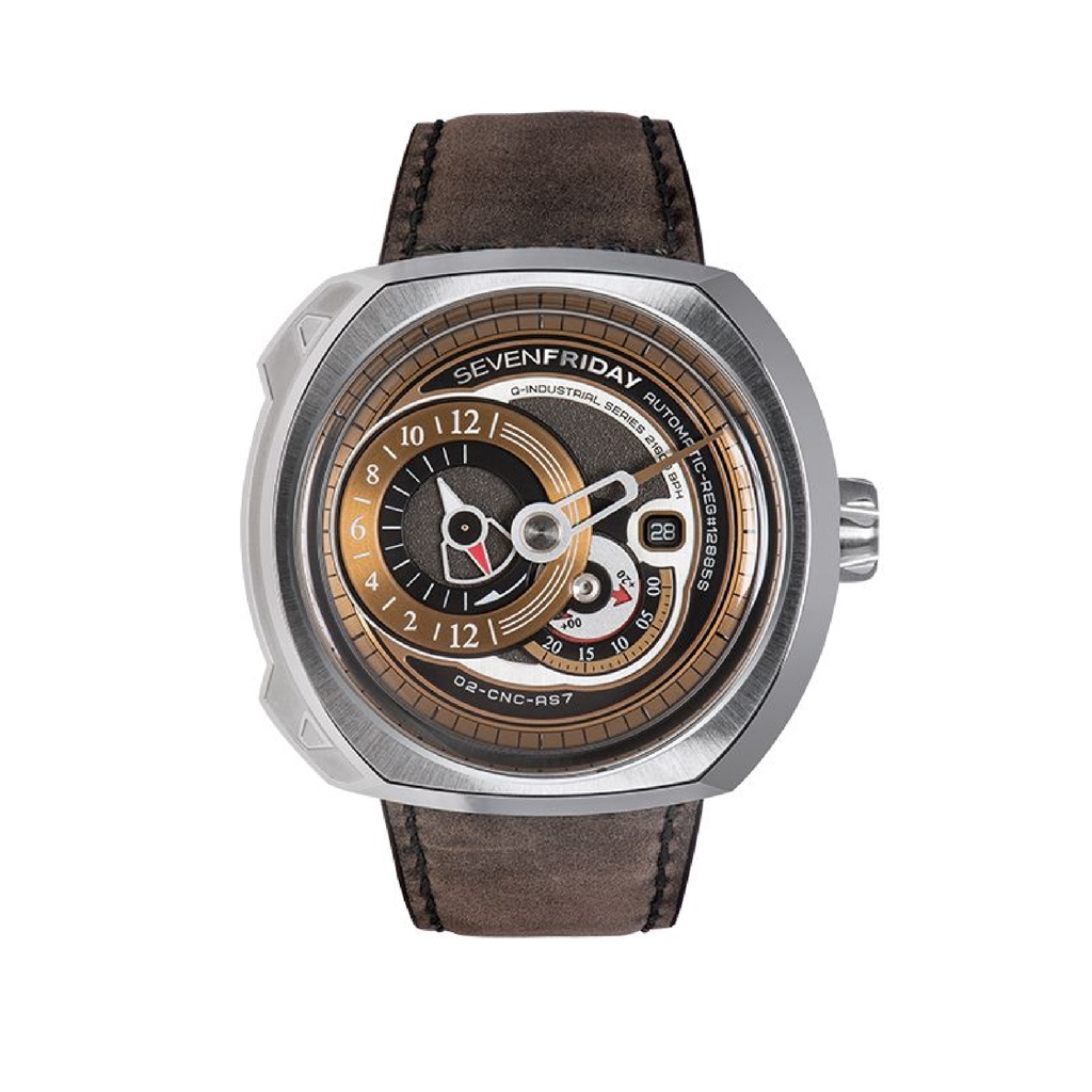 SevenFriday Q2/02 Automatic Brown Dial Men's Watch with Leather Strap ...