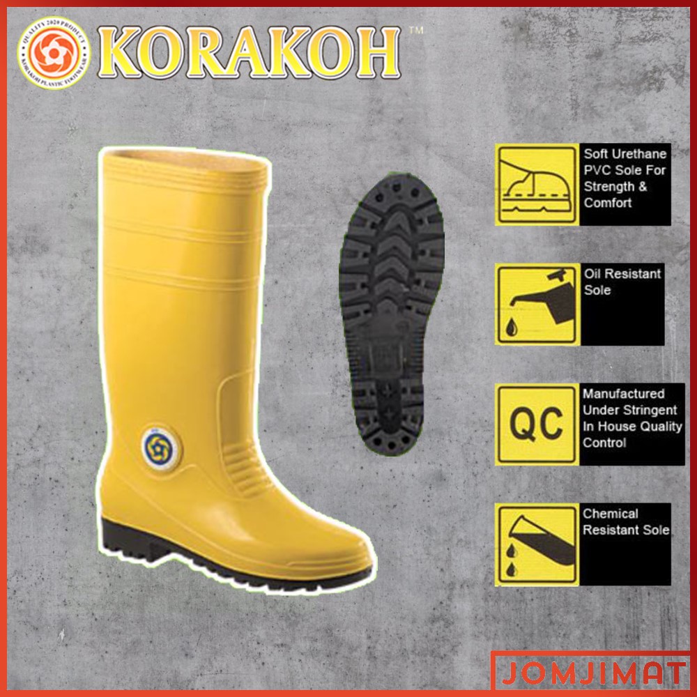 Korakoh 7000 Yellow Safety Boots Waterproof Rubber Shoes / Kasut Air Getah / Kasut Boots Kuning ...