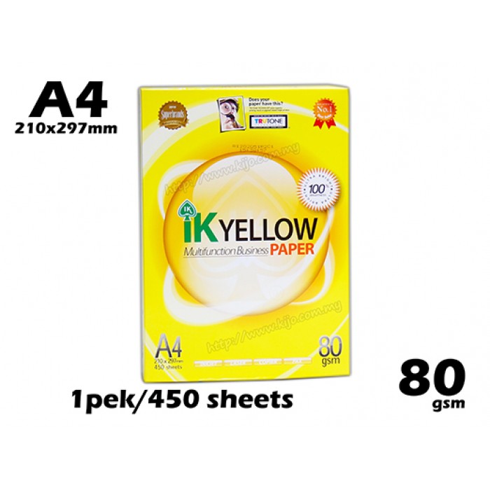 IK YELLOW A4 PAPER (80 gsm / 210 x 297 mm / 450 sheet) | Shopee Malaysia