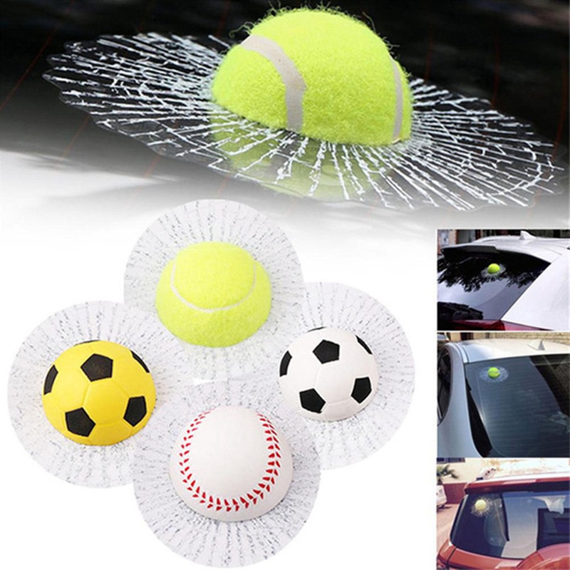3D Ball Hits Glass Car Sticker Gift Self Adhesive Prank Basketball ...