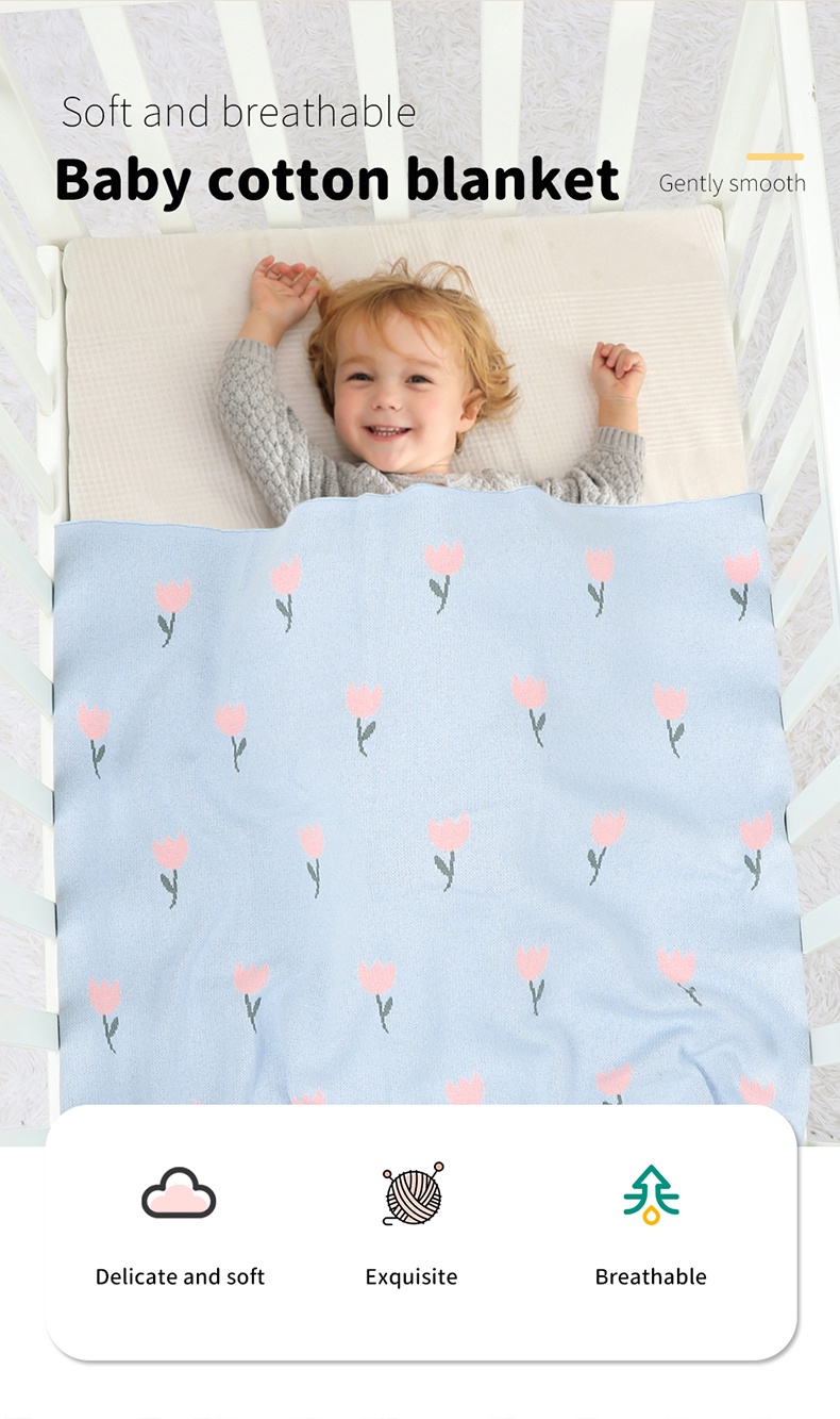 Lovely Flower Knitted Baby Blankets Soft Cotton Swaddle Wrap Toddler ...