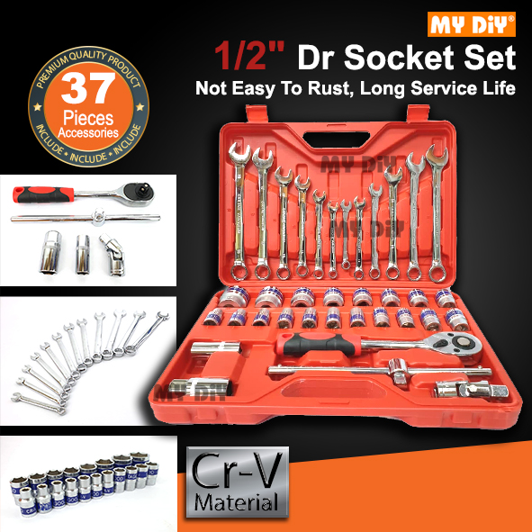 MYDIYHOMEDEPOT - CR-V 37PCS ½” Socket Set Ratchet Box Socket Set 37pcs ... MYDIYHOMEDEPOT - CR-V 37PCS ½” Socket Set Ratchet Box Socket Set 37pcs ...