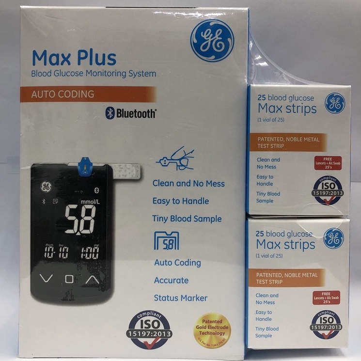 GE MaxPlus BLOOD GLUCOSE/DIABETICS MONITORING Kit [50's TEST STRIPS ...