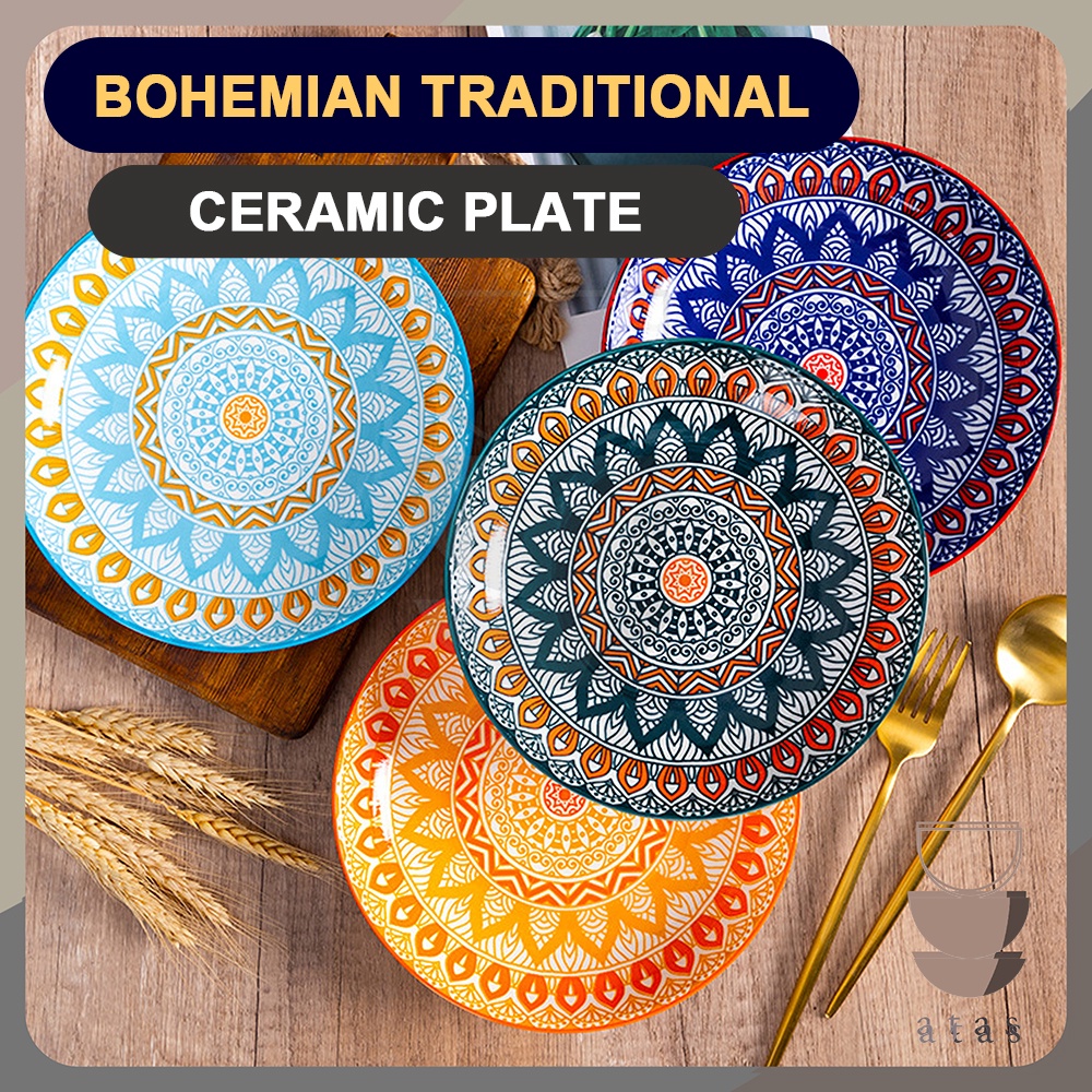 ATAS BOHEMIAN Ceramic Dinner Plate 8inch Round Plates Pinggan Makan ...