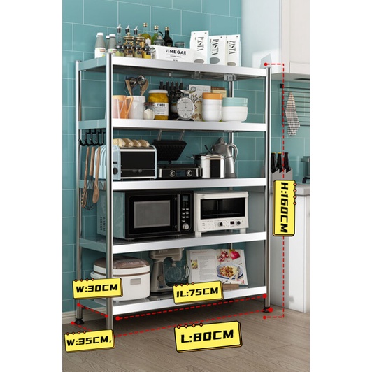 5 Tier Stainless Steel Kitchen Rack Microwave Storage Rack Rak Dapur ...