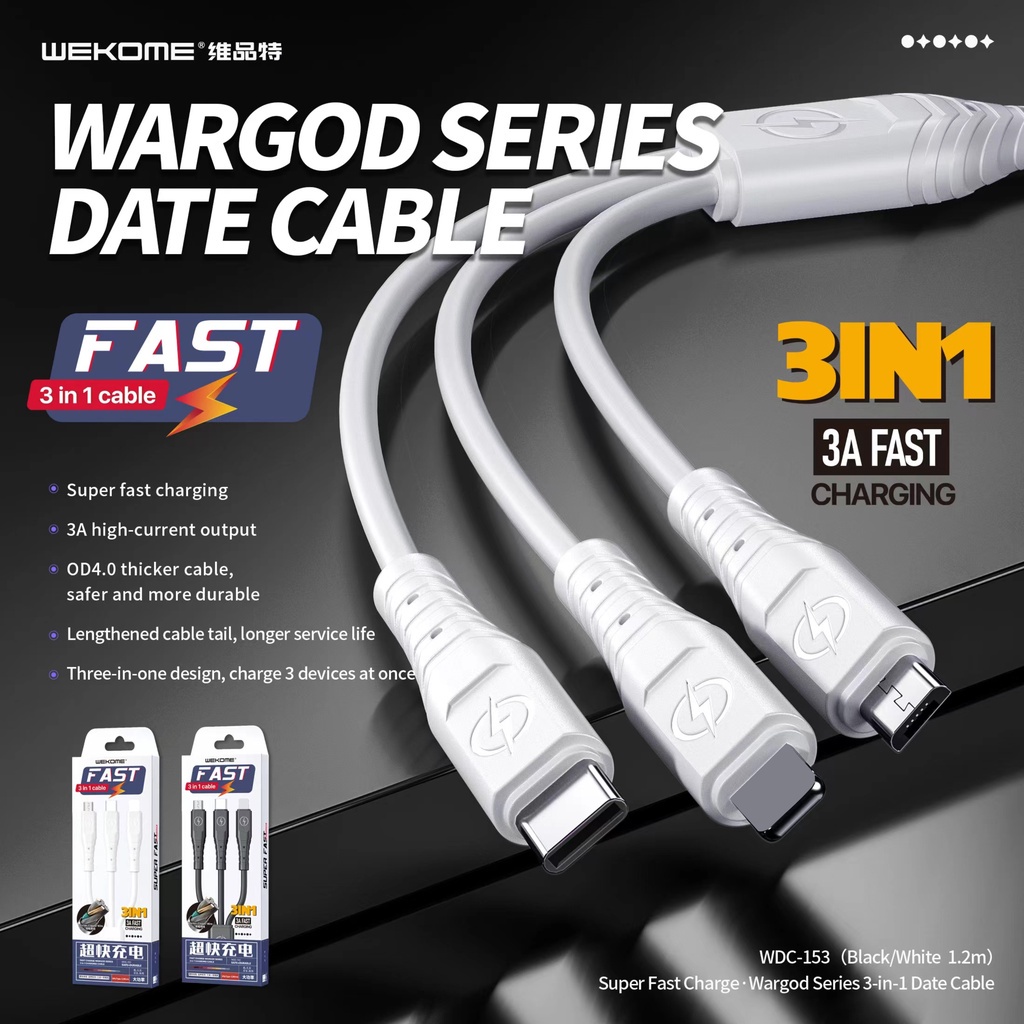 WEKOME WK DESIGN WDC-153 Cable 3 IN 1 USB 3A Super Fast Charging Data ...