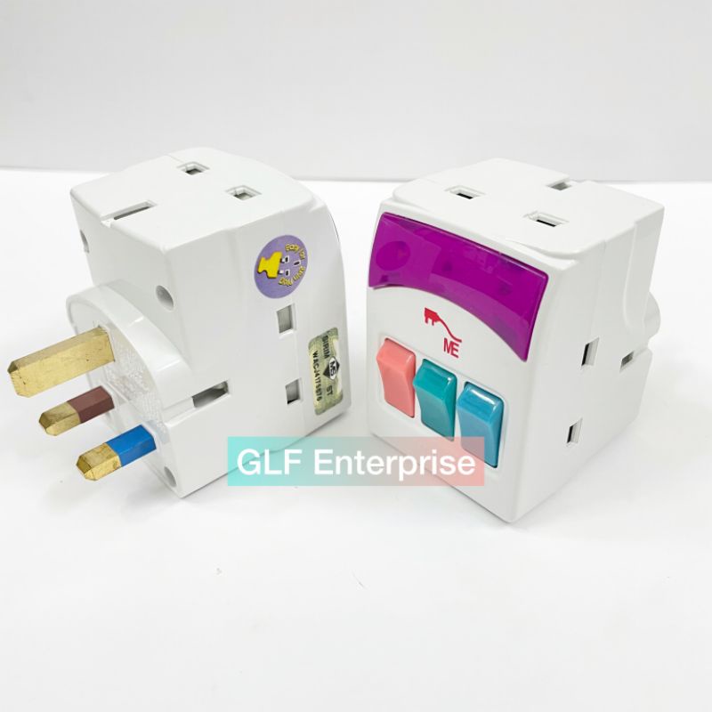 3 Way Adaptor Extension 13A LED Switch Neon Adapter Socket Soket Plug ...