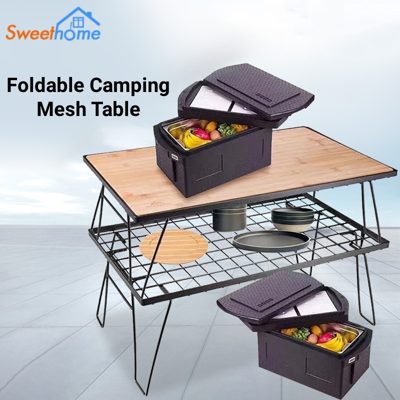 Outdoor Camping Table Iron Steel Mesh Rack Foldable Portable Stackable ...