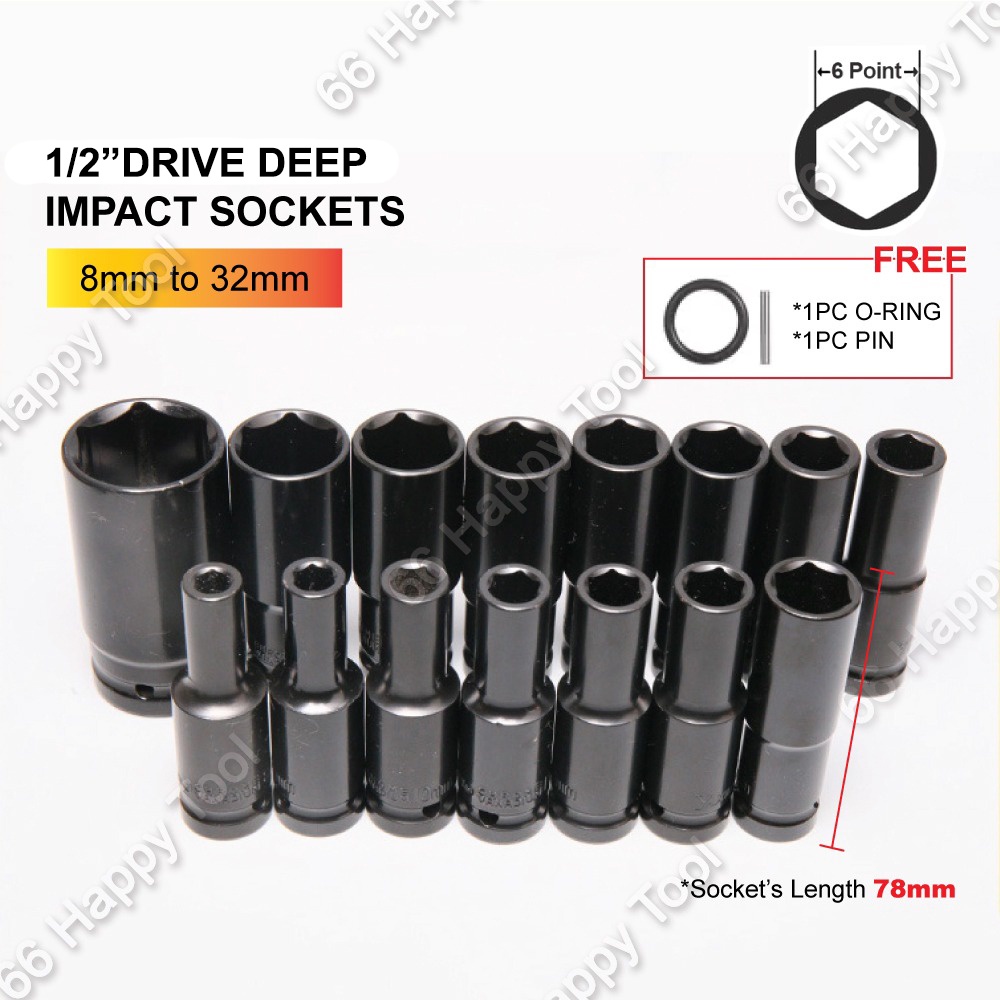 8-32mm Standard 1/2" Drive Deep Impact Socket 6pt 78mm Wrench 6 Point ...