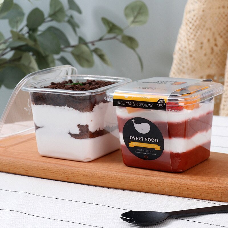 Mousse Cookie Cake Boxes Square Plastic Cupcake Box Pudding Dessert Cup ...